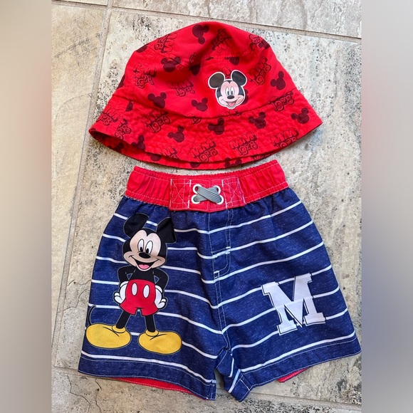 Disney | Swim | Disney Boys Mickey Mouse Swim Trunks With Hat | Poshmark